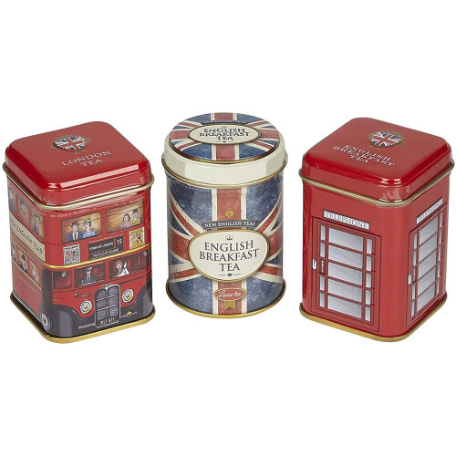 New English Teas Best of British Mini Tea Tins with Loose-Leaf Black ...