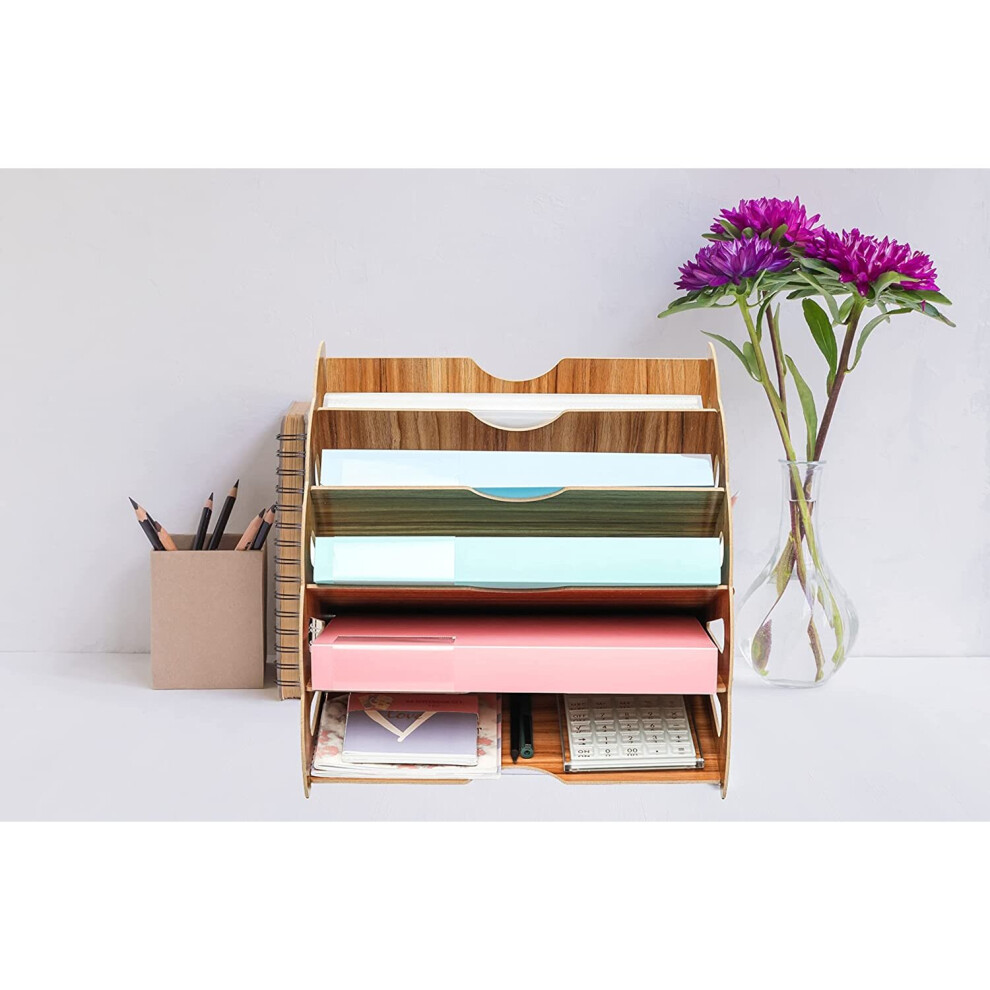 Exerz Wooden Filing Trays, Large Wood Office Desk Stationery Expanding ...