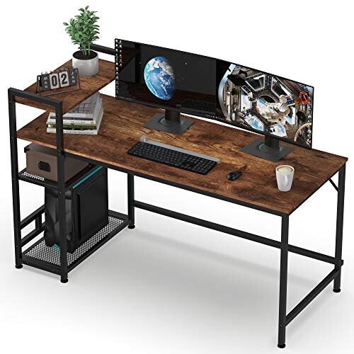 HOMIDEC Computer Desk, Computer Desk with Bookshelf, Study Computer ...