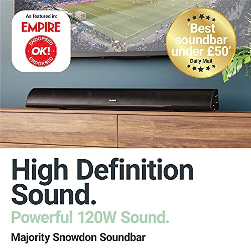 MAJORITY Snowdon II Sound bar for TV | 120 WATTS with 2.1 Channel Sound | Soundbar with ...