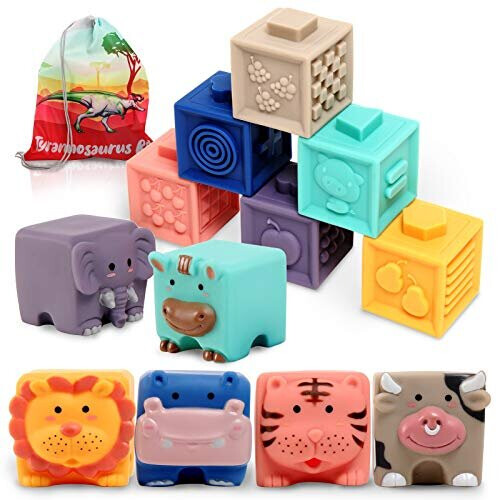 Baby Blocks 12 Pcs Soft Building Blocks for Teethers Chewing Montessori ...