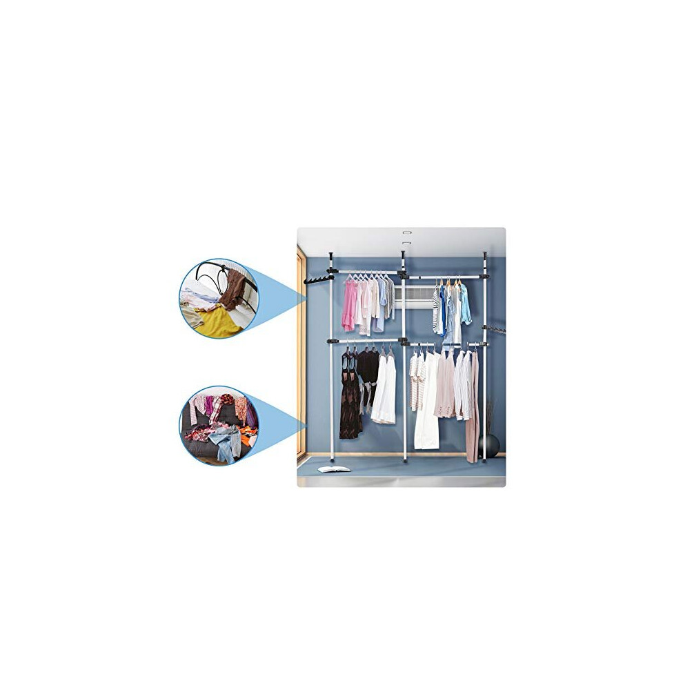 Heavy Duty Clothes Rack, Telescopic Coat Hanger Wardrobe Organiser ...