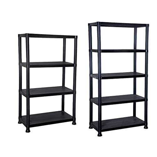 4/5 Tier Black Plastic Shelving Unit Storage Organised Garage/Home ...