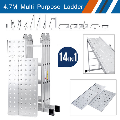 Multi Purpose Aluminium 4.7M Folding Ladder Extendable w/ Platform on OnBuy