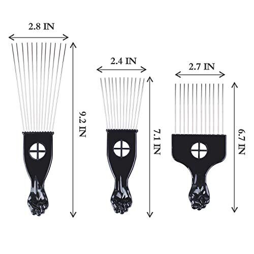 LEADUWAY Haar Picks - Zwart Metalen Afro Kam voor Haar Styling, Fist ...