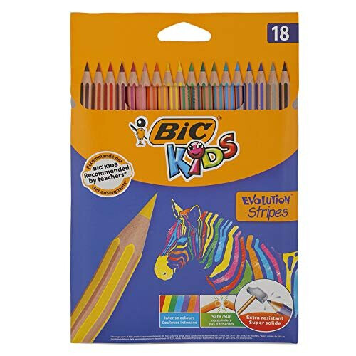 BIC Kids Evolution Stripes Colouring Pencils - Assorted Colours, Pack ...
