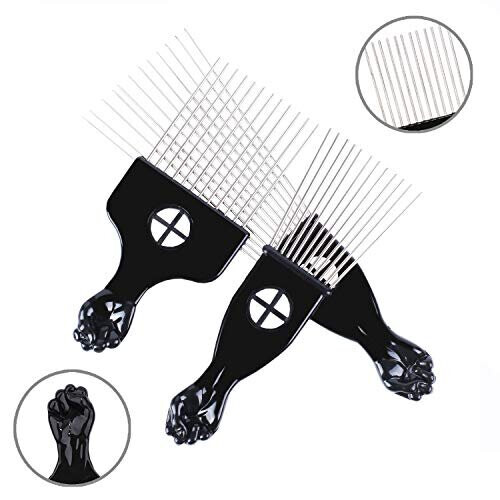 LEADUWAY Haar Picks - Zwart Metalen Afro Kam voor Haar Styling, Fist ...