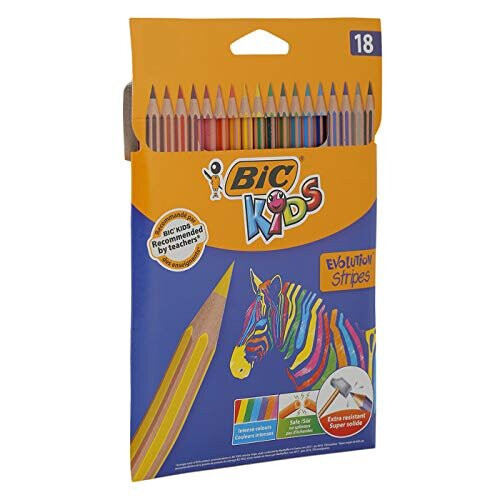 BIC Kids Evolution Stripes Colouring Pencils - Assorted Colours, Pack of 18 on OnBuy