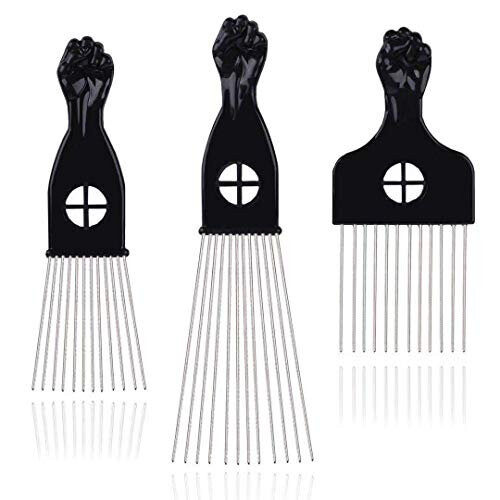 LEADUWAY Haar Picks - Zwart Metalen Afro Kam voor Haar Styling, Fist ...