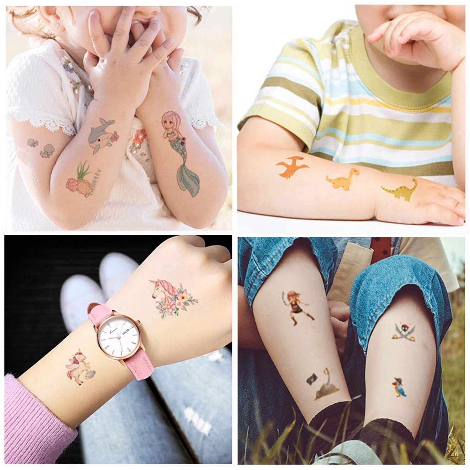 40 Sheets Temporary Tattoo for kids, Unicorn & Dinosaur & Pirate ...