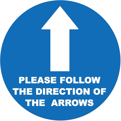 4 x please follow the direction of the arrows blue - social distancing ...