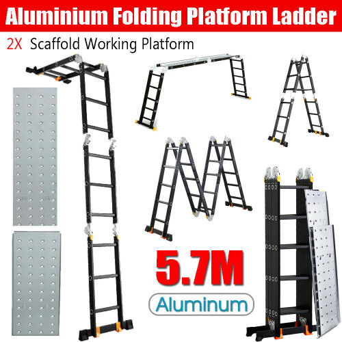 5.7M Aluminium Folding Ladder Extendable 4X5 Step Ladder w/2 Platform ...