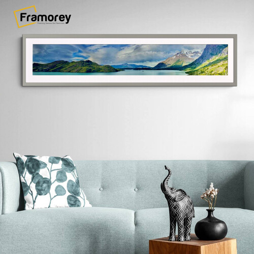 (Light Grey With White Mount, 20x8" Pic (24x12" Frame)) Panoramic Size ...