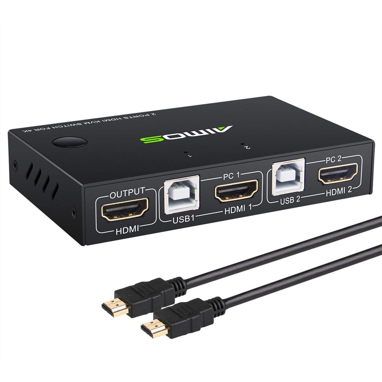 AIMOS KVM HDMI Switch, USB Switcher Box 2 In 1 Out For 2 Computers ...