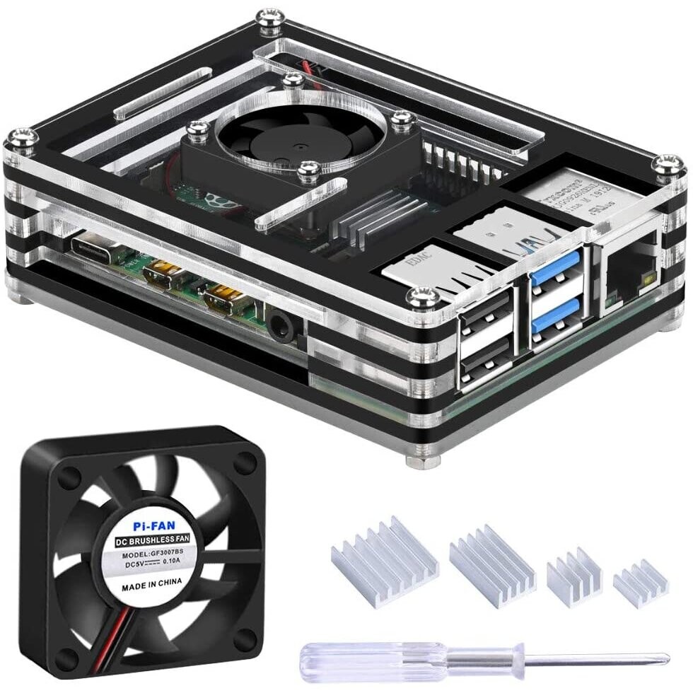 GeeekPi Acrylic Case for Raspberry Pi 4 Model B, Raspberry Pi 4B Case with Fan and 4pcs ...