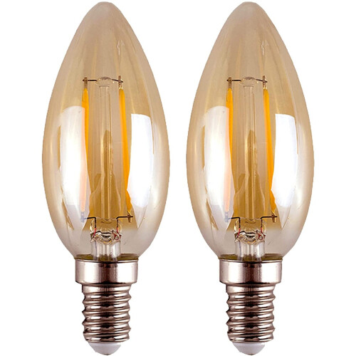 Paul Russells 2 Pack 2w=25w Candle LED Filament Amber Light Bulbs E14 ...