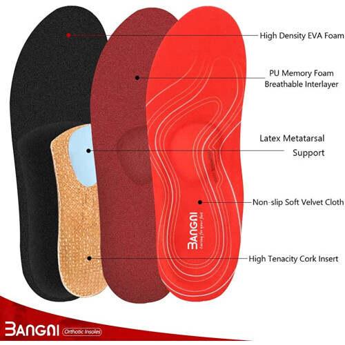 3ANGNI Orthotic Insole High Arch Foot Support Soft Plantar Fasciitis ...