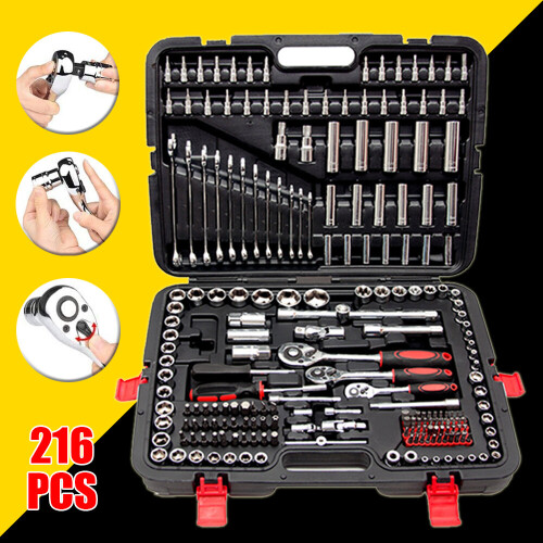 216 Piece 1/2" 1/4" 3/8" Drive Socket Ratchet Wrench Socket & Bit Kit ...