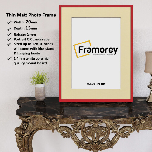(Red With Ivory Mount, 9x6" Pic (12x10" Frame)) Thin Matt Red Picture ...