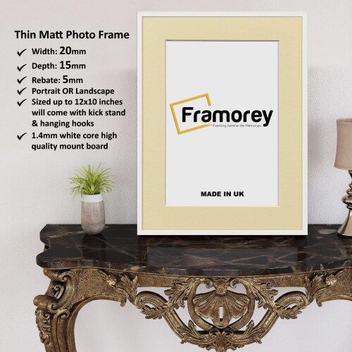 (White With Ivory Mount, 30x40CM Pic (40x50CM Frame)) Thin Matt White ...