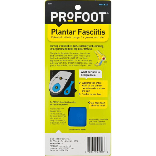 PROFOOT 2103 Plantar Fasciitis Insoles Heel Insert for Men's Arch ...