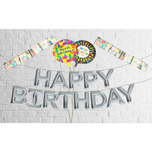 Large Happy Birthday Self Inflating Balloon Banner Bunting Party ...