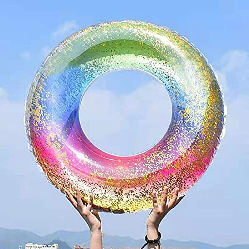 Eidyer Transparent Floating Ring Rainbow Sequins Swim Ring, Durable ...