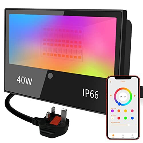 LED Floodlight Outdoor 40W, Bluetooth Flood Lights with APP Control ...