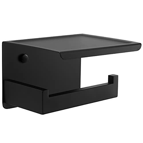 HITSLAM Matte Black Toilet Roll Holder with Phone Shelf, Stick on ... HITSLAM Matte Black Toilet Roll Holder with Phone Shelf, Stick on ...