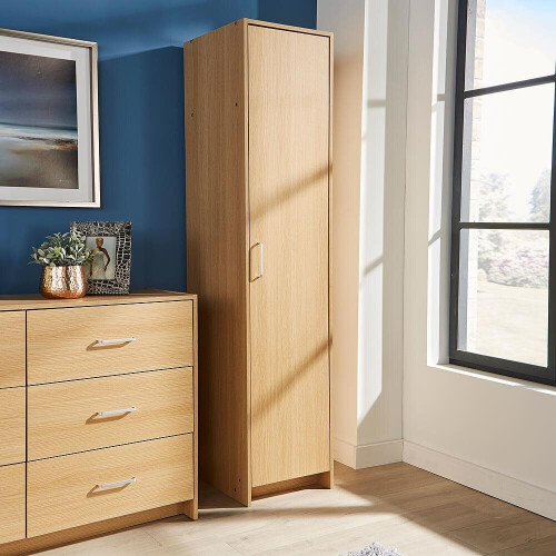 Single Door Narrow Wardrobe Oak 1 Door Hanging Rail Storage Shelf ...