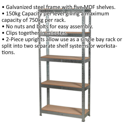 Warehouse Racking Unit with 5 MDF Shelves - 150kg Per Shelf ...
