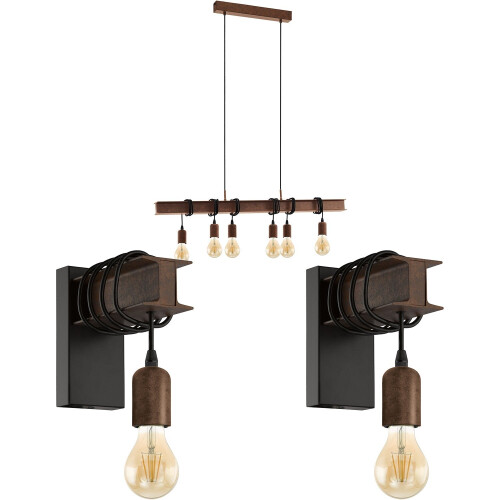 Multi Bulb Ceiling Pendant Light & 2x Matching Wall Lights Industrial ...