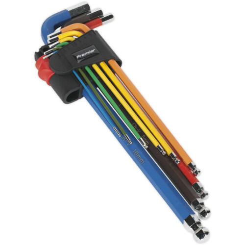 9 Piece Colour Coded Extra-Long Ball-End Hex Key Set - 1.5mm to 10mm Sizes on OnBuy