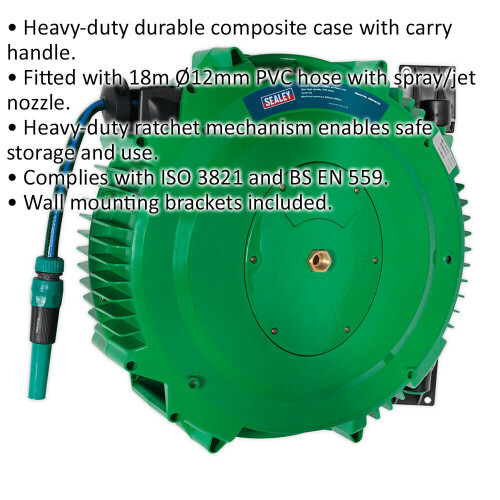 Retractable Water Hose Pipe Reel - 18m x 12mm PVC Hose - Spray Jet ...