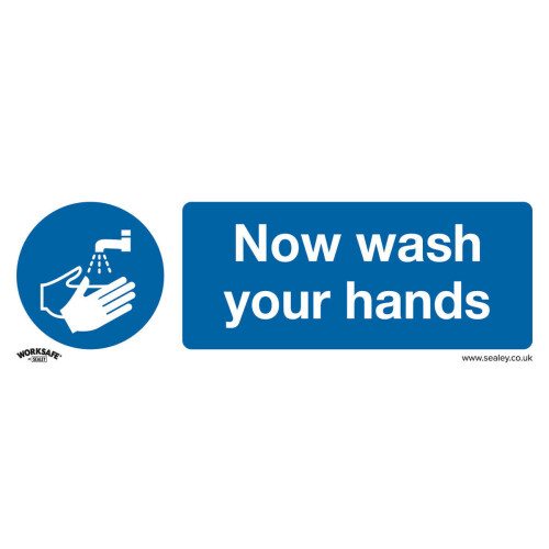 1x NOW WASH YOUR HANDS Health & Safety Sign - Rigid Plastic 300 x 100mm ...