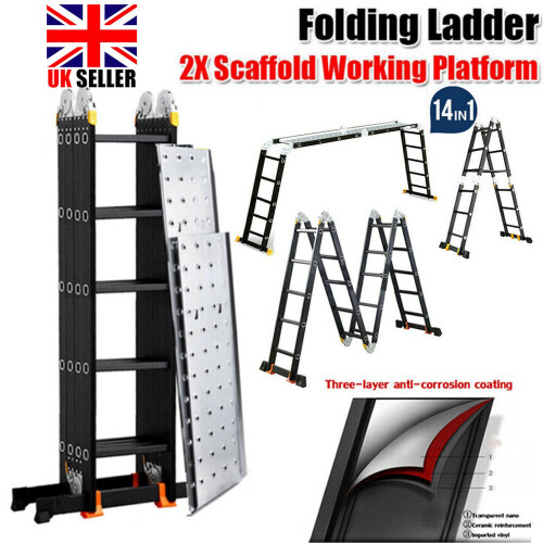 5.7M Aluminum Telescop Extension Folding Ladder Portable Multi Purpose ...