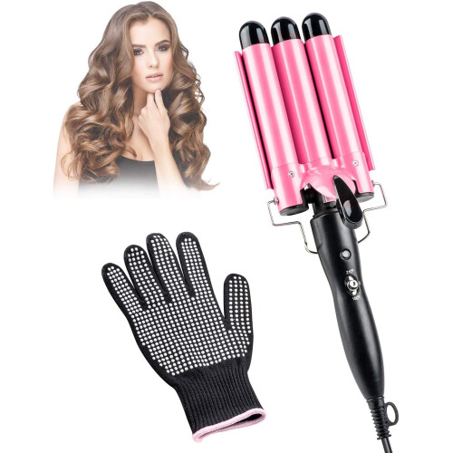 Hair Curler 3 Barrel Hair Waver 25mm, Triple Curling Wand Iron Adjustable Temperature Quick ...