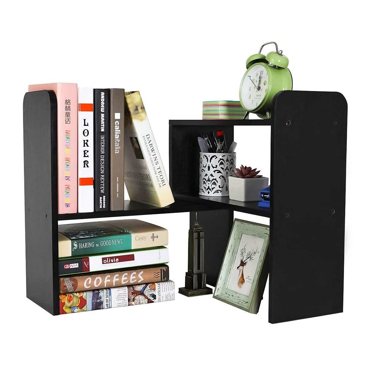 EasyPAG Wood Small Desk Shelves Adjustable Mini Desktop Bookshelf ...