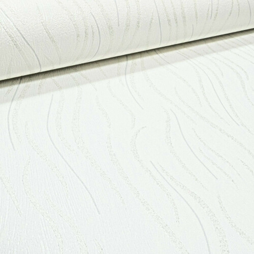 Plain White Subtle Silver Glitter Wave Textured Wallpaper Vinyl on OnBuy