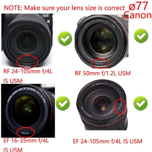 Camera Lens Cap (77mm) for EOS R5 R6 RP w/RF 24-105mm, Nikon D850 D780 w/ 24-70mm 70-200mm,for ...