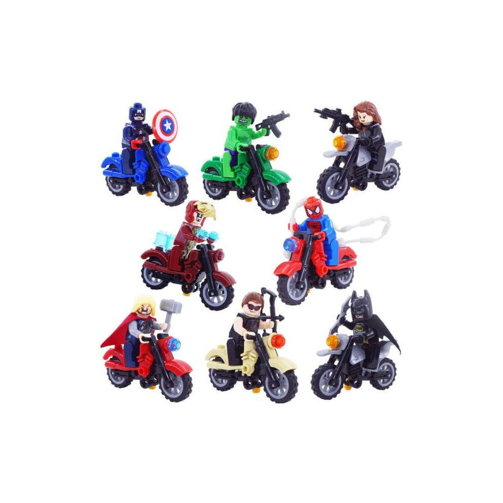 8PCS Superhero Motorcycle Building Blocks Minifigure Toy Spider-Man ...