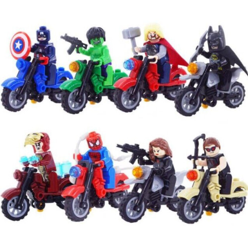 8PCS Superhero Motorcycle Building Blocks Minifigure Toy Spider-Man ...