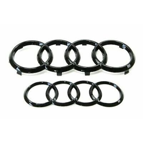 GLOSS BLACK AUDI FRONT & REAR RINGS BADGE EMBLEM A1 A3 A4 A5 S3 SLINE ...