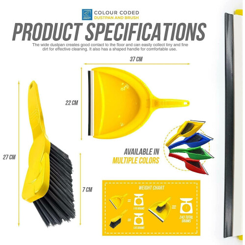 Yellow Dustpan and Brush Set Colour Coded Dust Pan Broom Sweeper on OnBuy