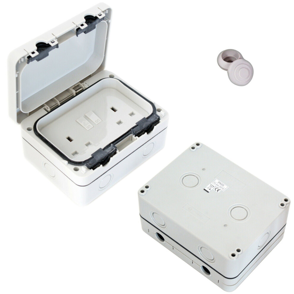 Double 13A Outdoor Waterproof UK Mains Socket Twin Outside IP66 Rated ...