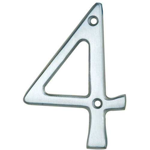Satin Chrome Door Number 4 - 75mm Height 4mm Depth House Numeral Plaque ...