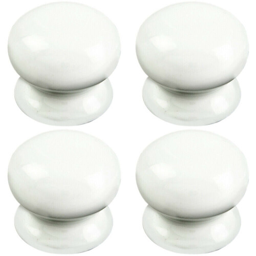 4x Round Porcelain Cupboard Door Knob 37mm Diameter White Antique ...