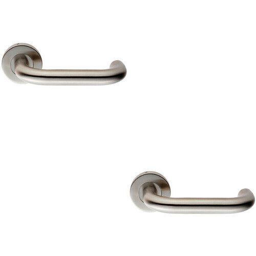 2x PAIR 19mm Round Bar Safety Handle on Round Rose Concealed Fix Satin ...