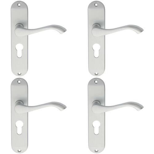 4x PAIR Curved Handle on Chamfered Euro Lock Backplate 180 x 40mm Satin ...