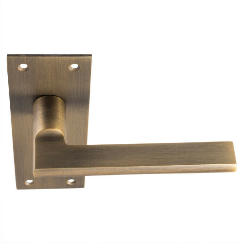 PAIR Straight Bar Handle on Slim Lock Backplate 150 x 50mm Antique ...